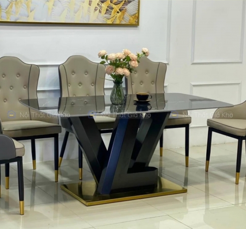 Bàn ăn mặt đá chân LV nhập khẩu - noithatgiakho.com